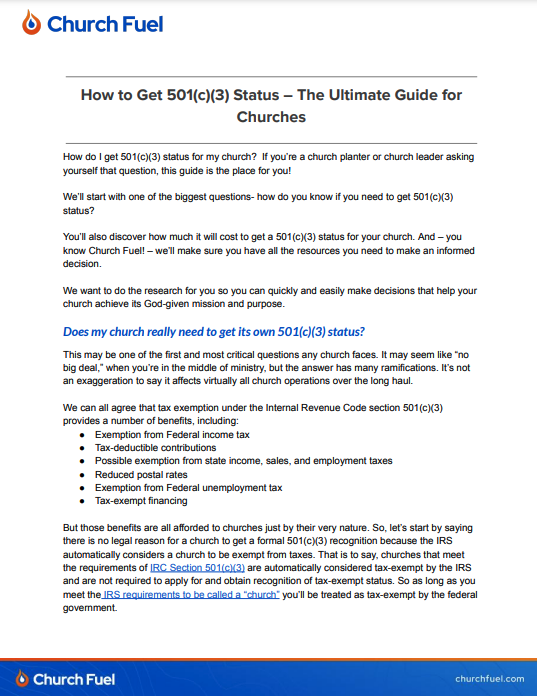 How to Get 501(c)(3) Status – The Ultimate Guide for Churches - Church Fuel