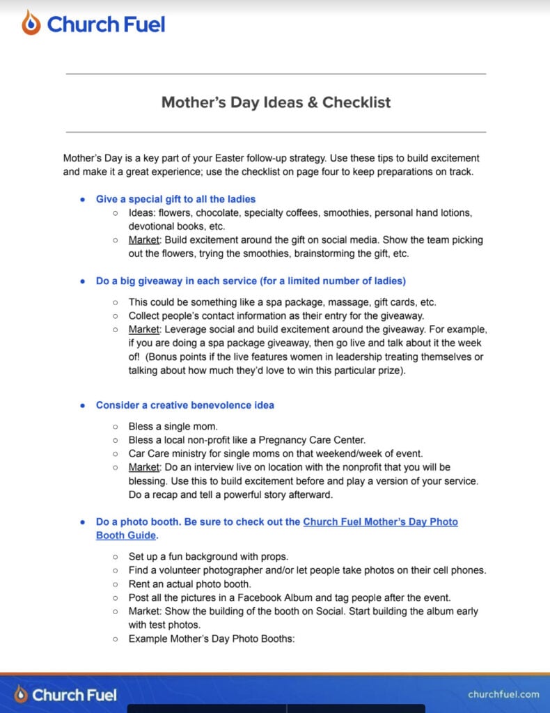 Mother’s Day Ideas & Checklist - Church Fuel