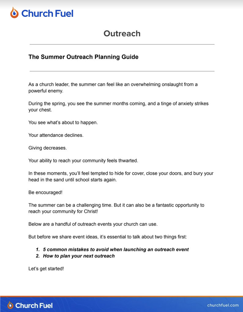 The Summer Outreach Planning Guide - Church Fuel