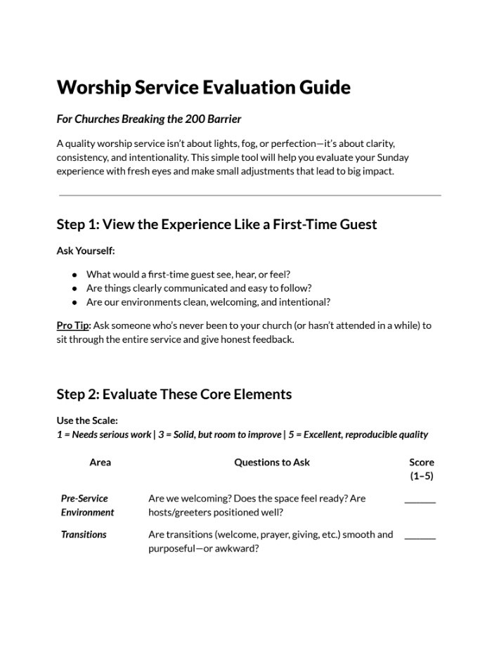 Worship Service Evaluation Guide - Church Fuel